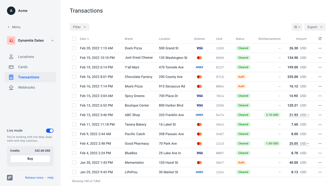 Fidel API - Select Transactions API